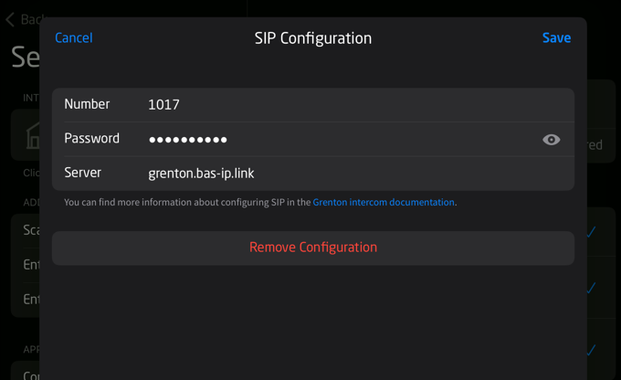 Intercom - configuration SIP